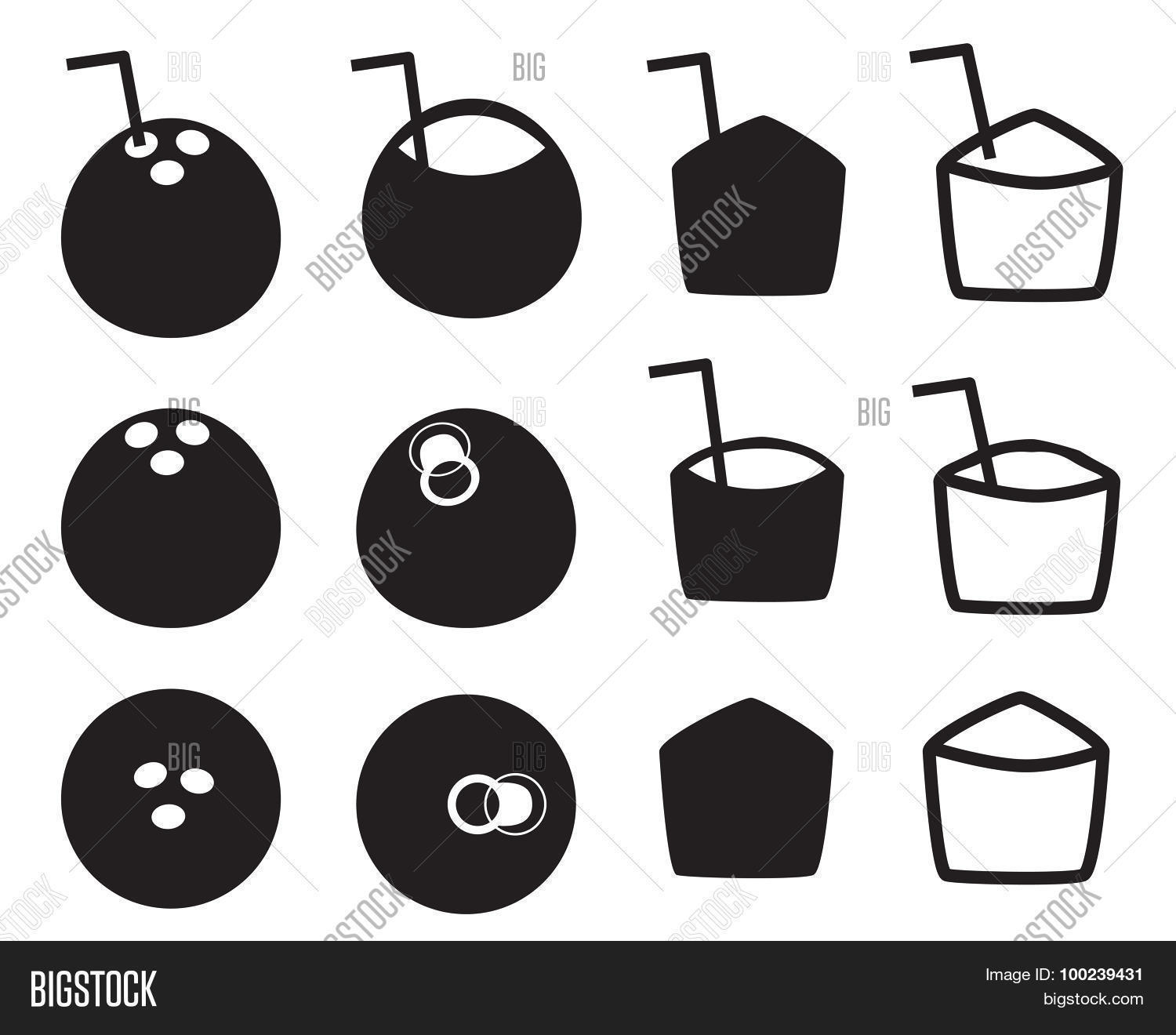 Set Coconut Icon Vector & Photo (Free Trial) | Bigstock