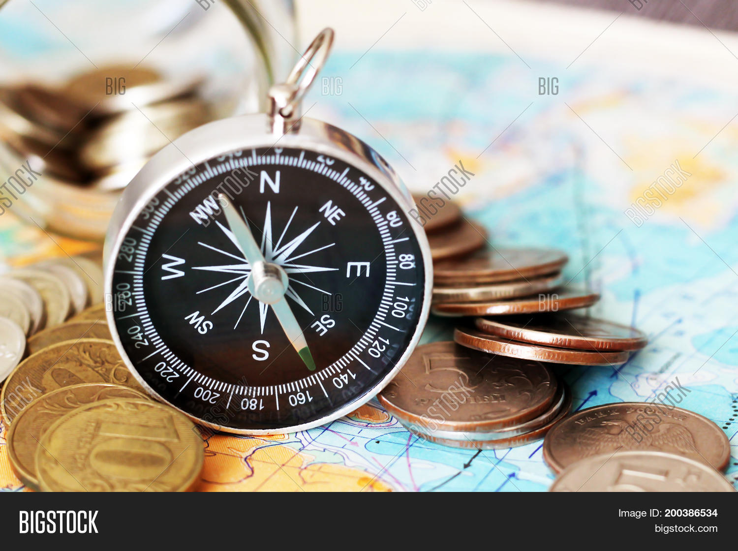 Compass Money On Map, Image & Photo (Free Trial) | Bigstock