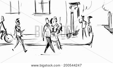 Cartoon Group Of People Walking