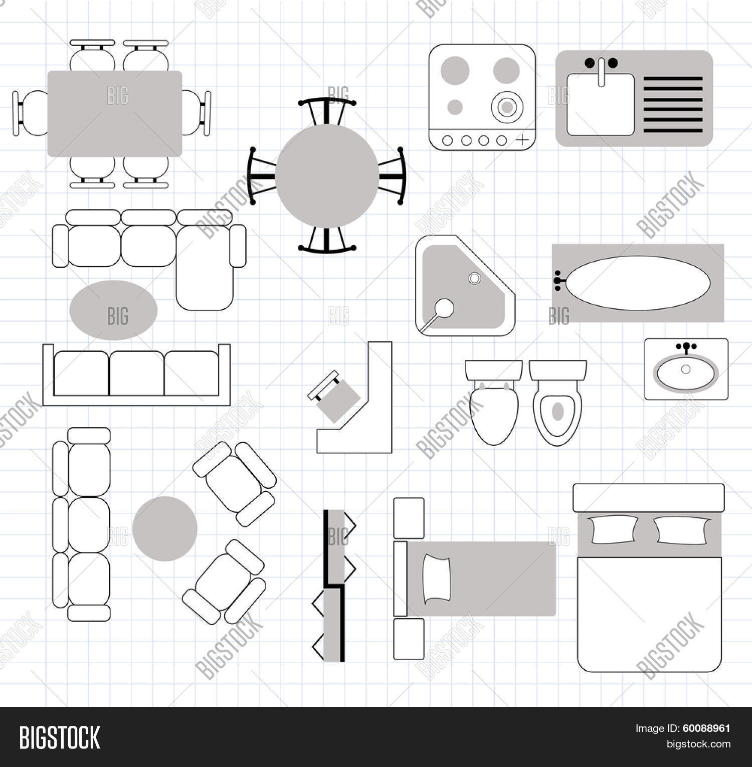 Floor Plan Furniture Vector & Photo (Free Trial) | Bigstock