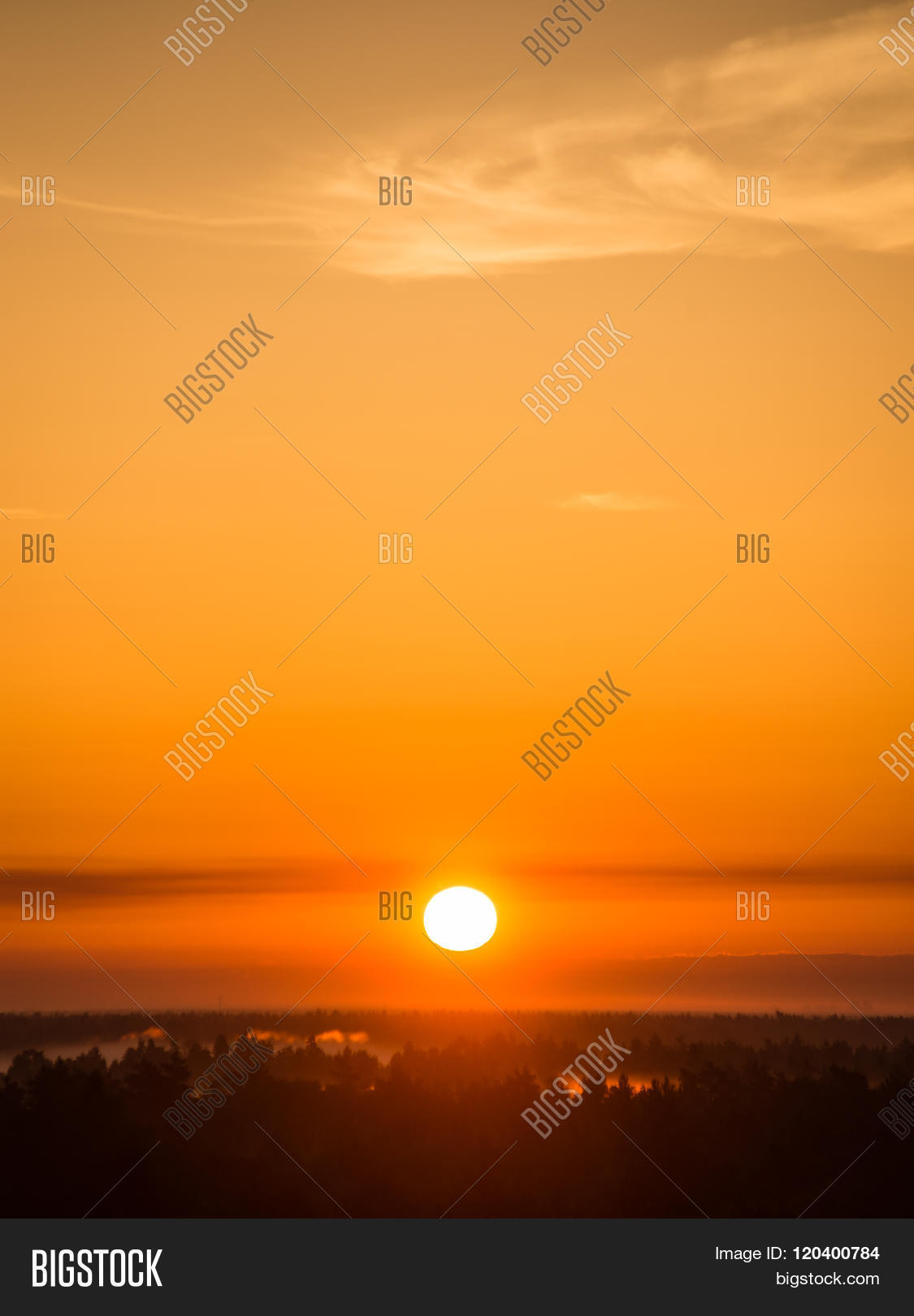 Sunset Over Forest Fog Image & Photo (Free Trial) | Bigstock