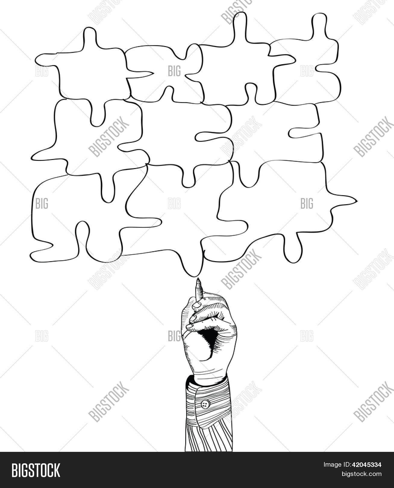 Hand Drawing Puzzle Vector & Photo (Free Trial) | Bigstock