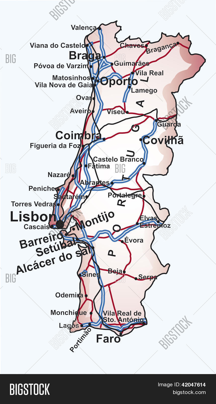 Road Map Portugal Vector & Photo (Free Trial) | Bigstock