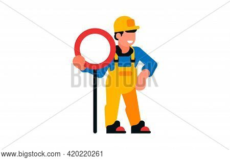 Worker Standing Road Vector & Photo (Free Trial) | Bigstock