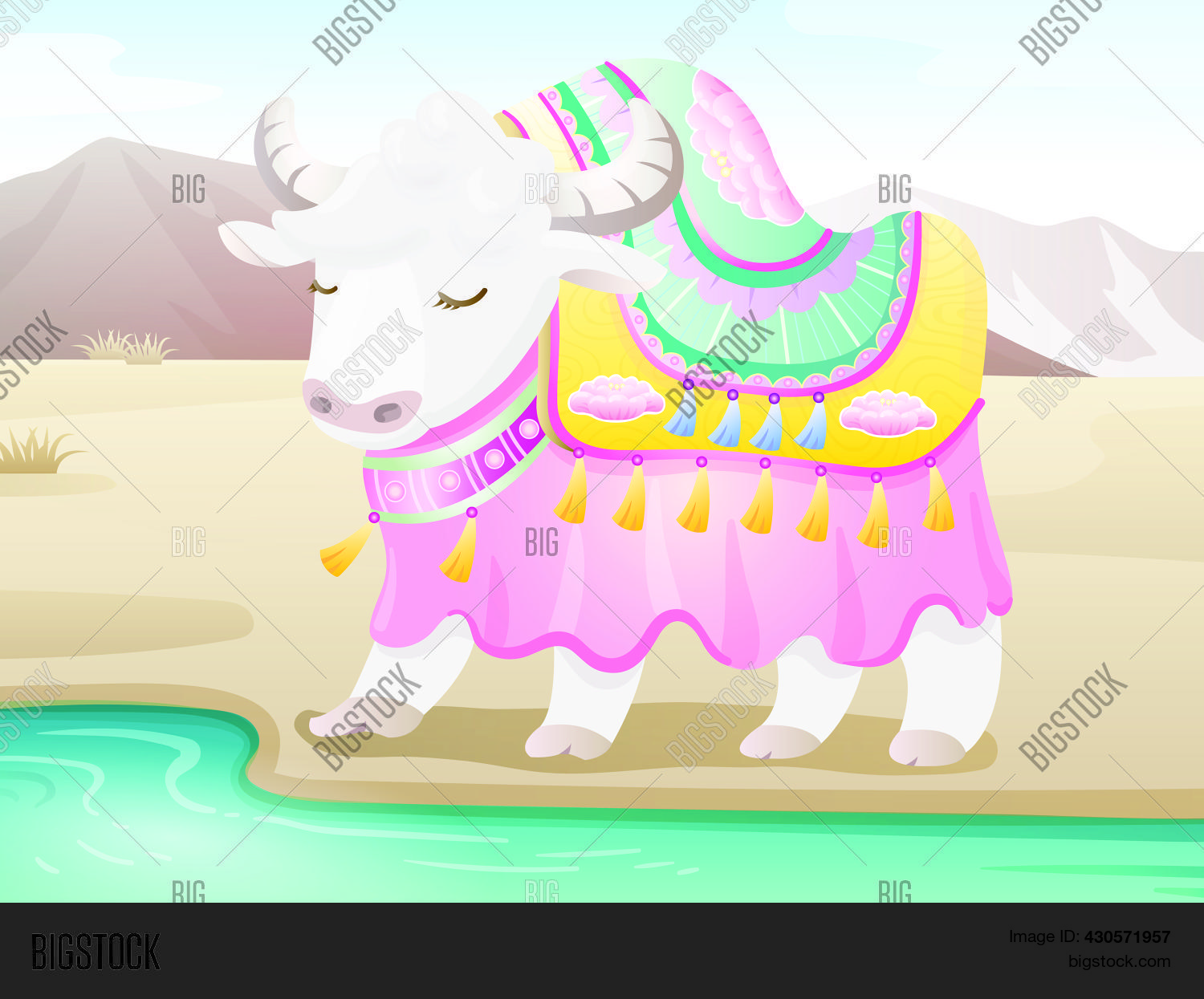 Colorful Yak By River Vector & Photo (Free Trial) | Bigstock