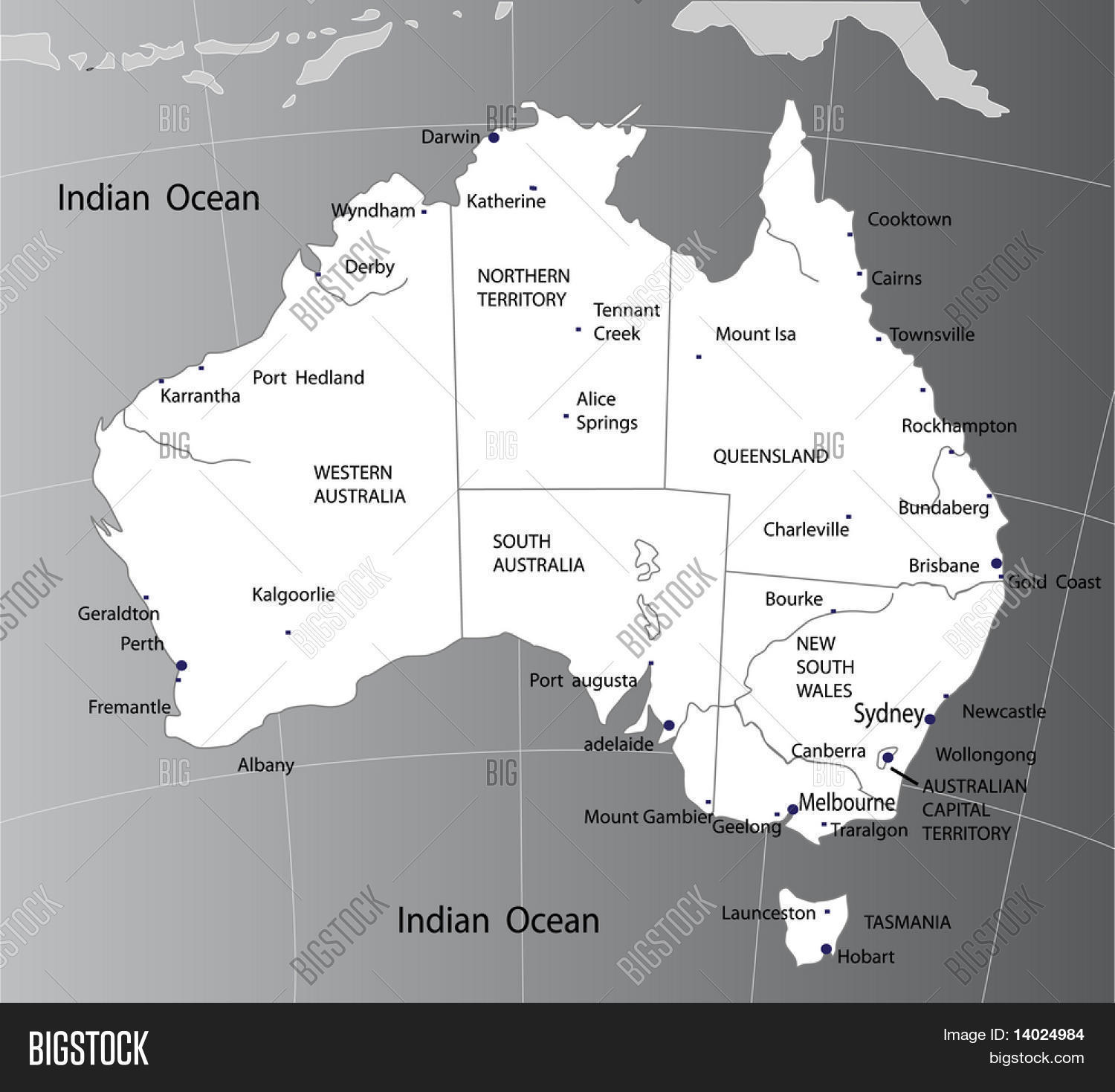 australia physical and political map