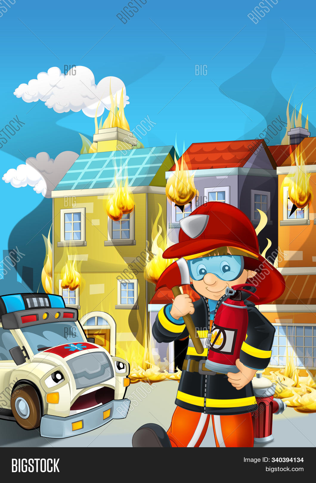 Cartoon Scene Fireman Image & Photo (Free Trial) | Bigstock