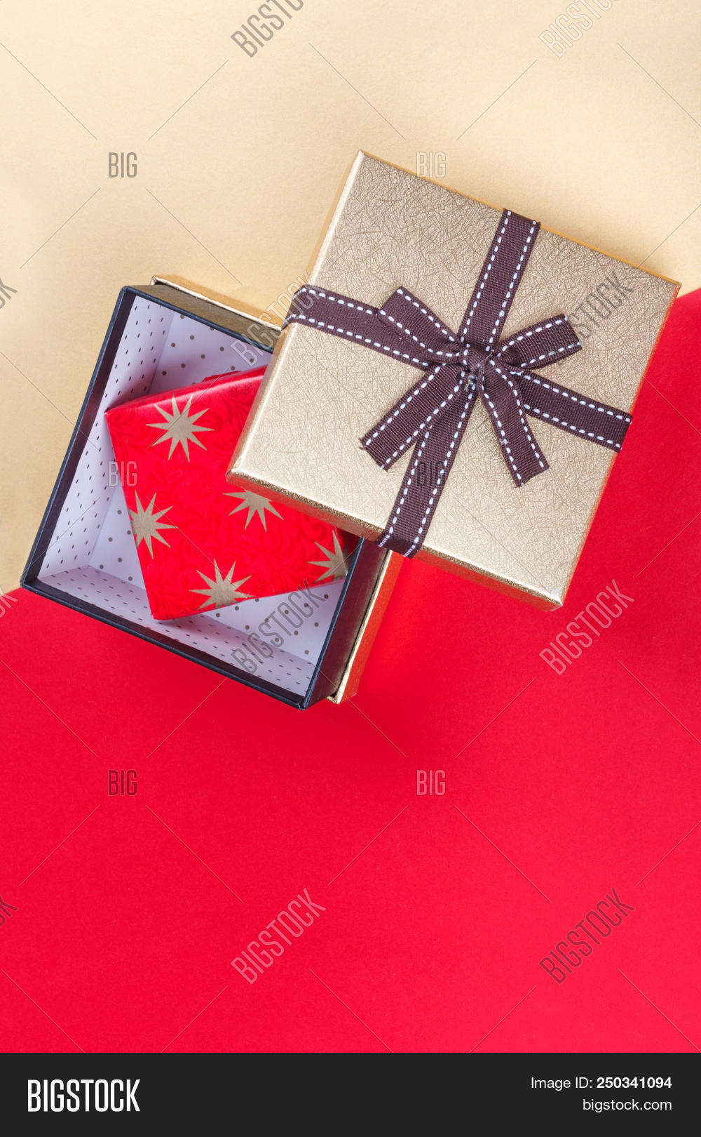 Golden Gift Box On Red Image & Photo (Free Trial) | Bigstock