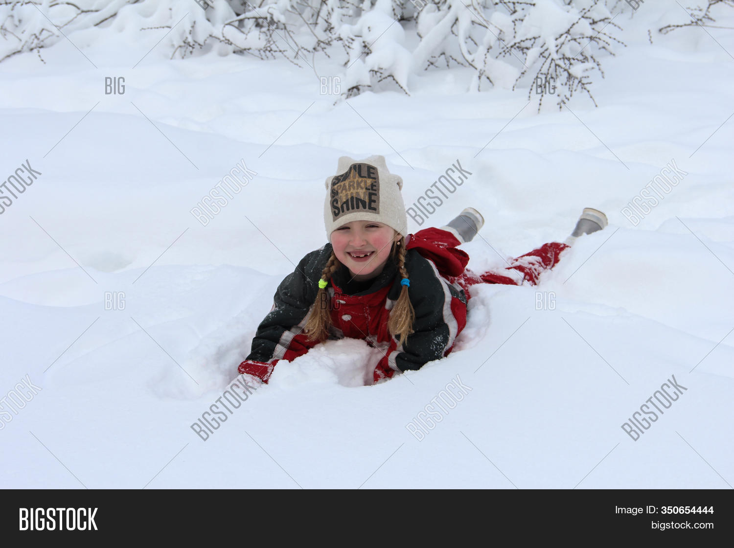 Girl Lying On Snow Red Image & Photo (Free Trial) | Bigstock