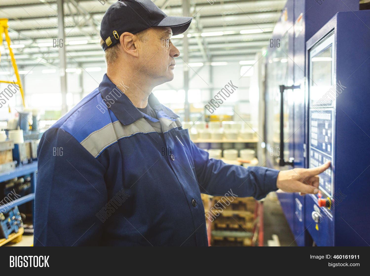 Worker Presses Button Image & Photo (Free Trial) | Bigstock