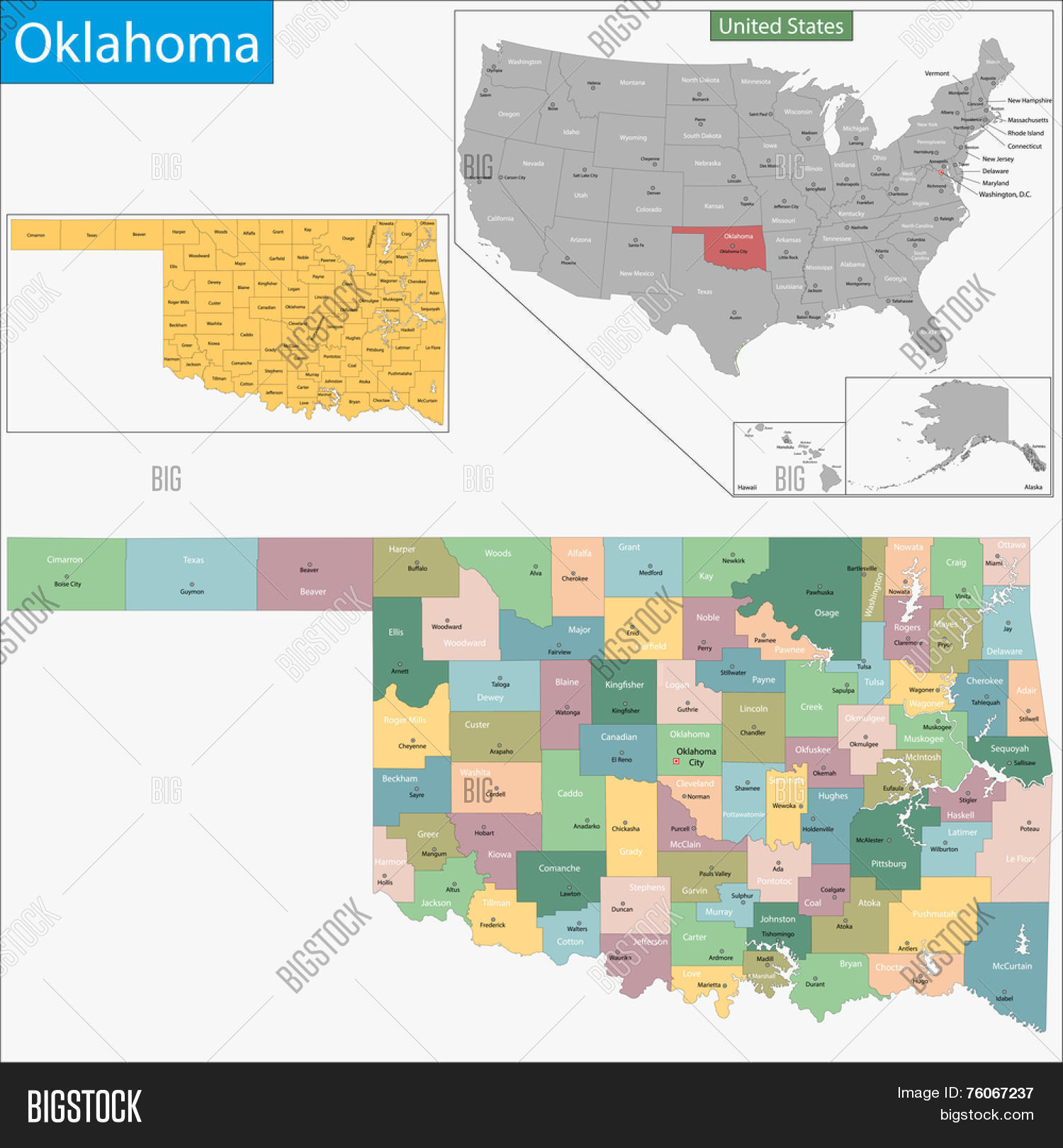 Map Oklahoma State Vector & Photo (Free Trial) | Bigstock