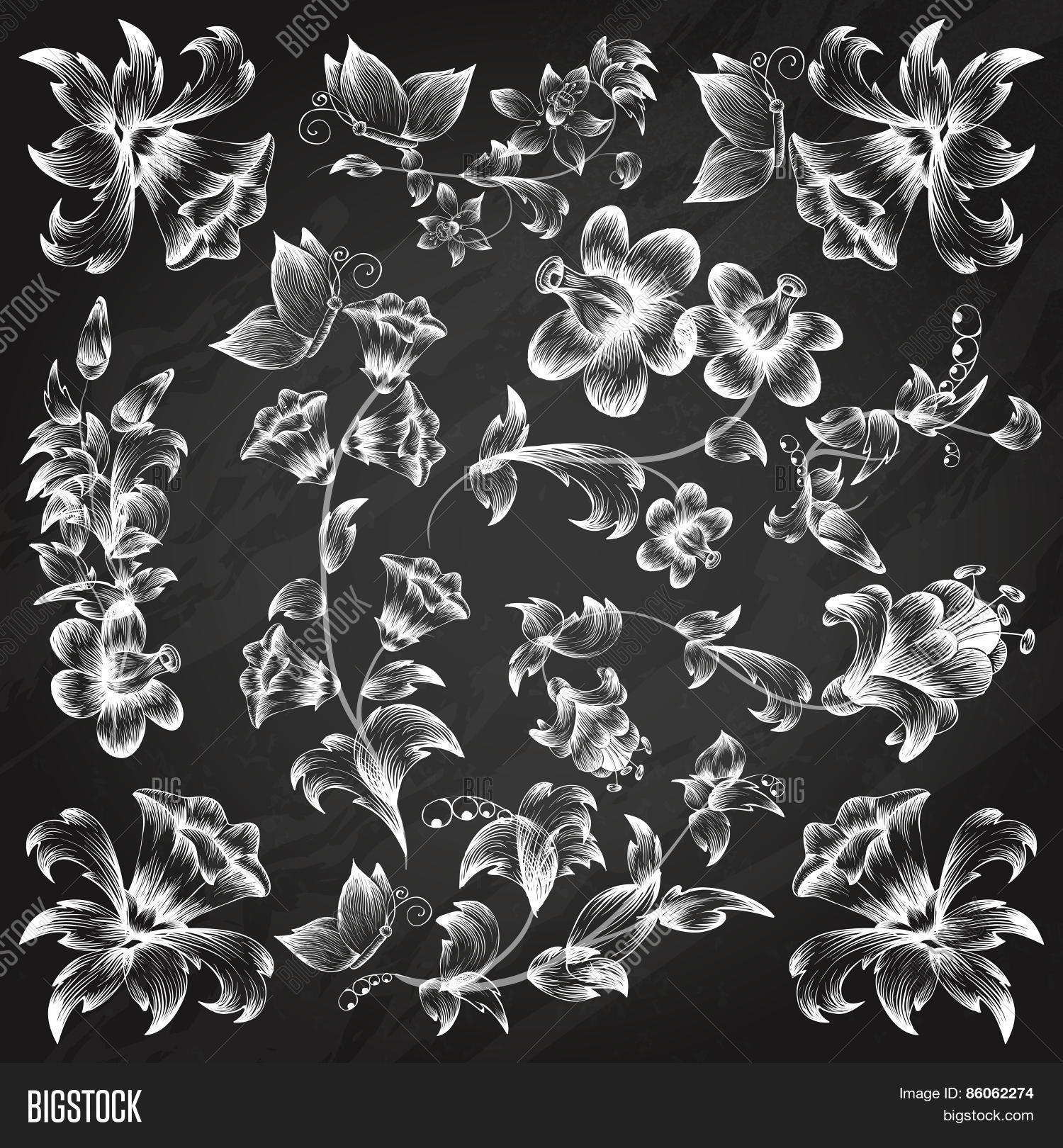 Black White Floral Vector & Photo (Free Trial) | Bigstock