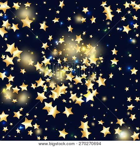 Gold Star Confetti On Black Background. Minimalistic Fallen Particle. Holiday Vector Colorful ...