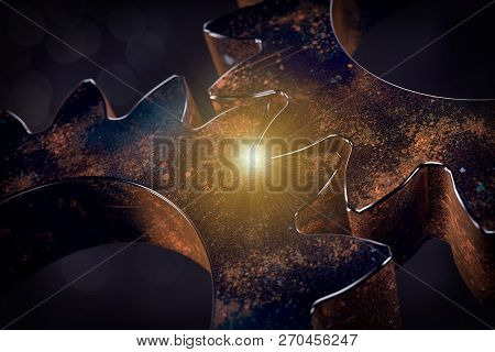 The Gear Wheels Fit Together, Symbol Of Perfect Cooperation, 3d ...