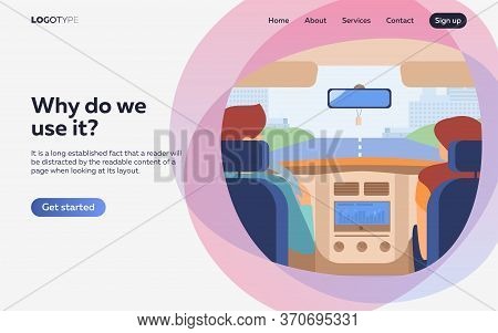 Couple Riding Vehicle. Back View Of Driver And Passenger Inside Car ...