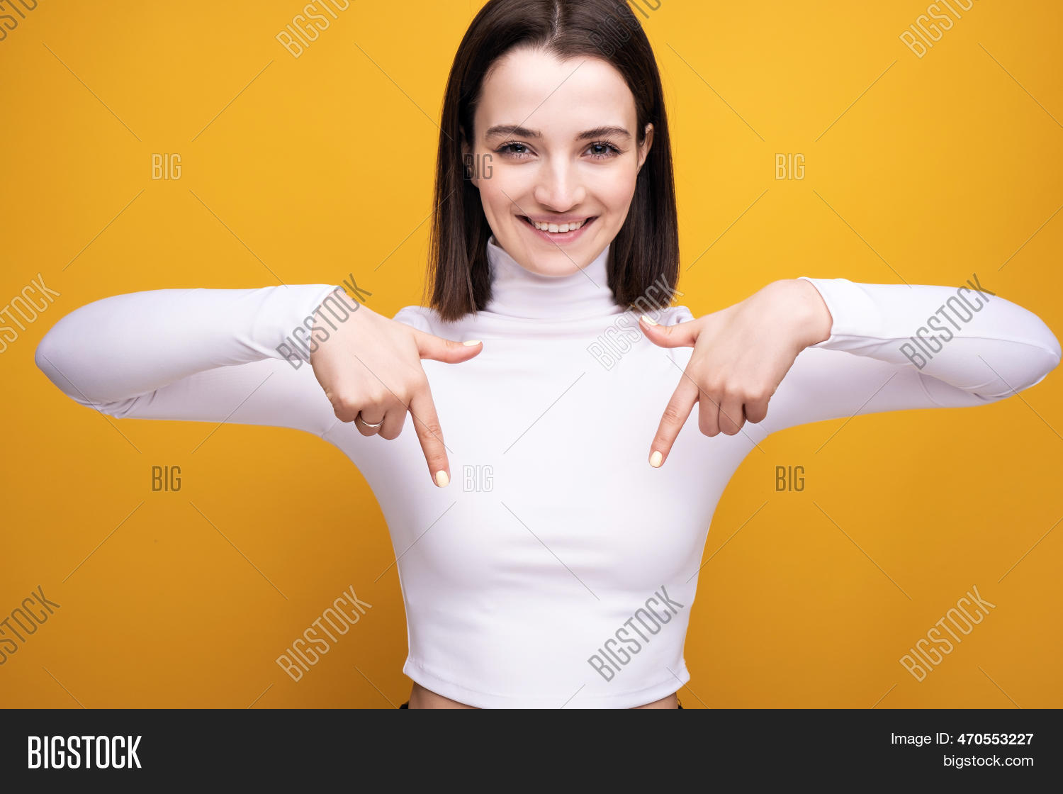 Woman Smiles Points Image & Photo (Free Trial) | Bigstock