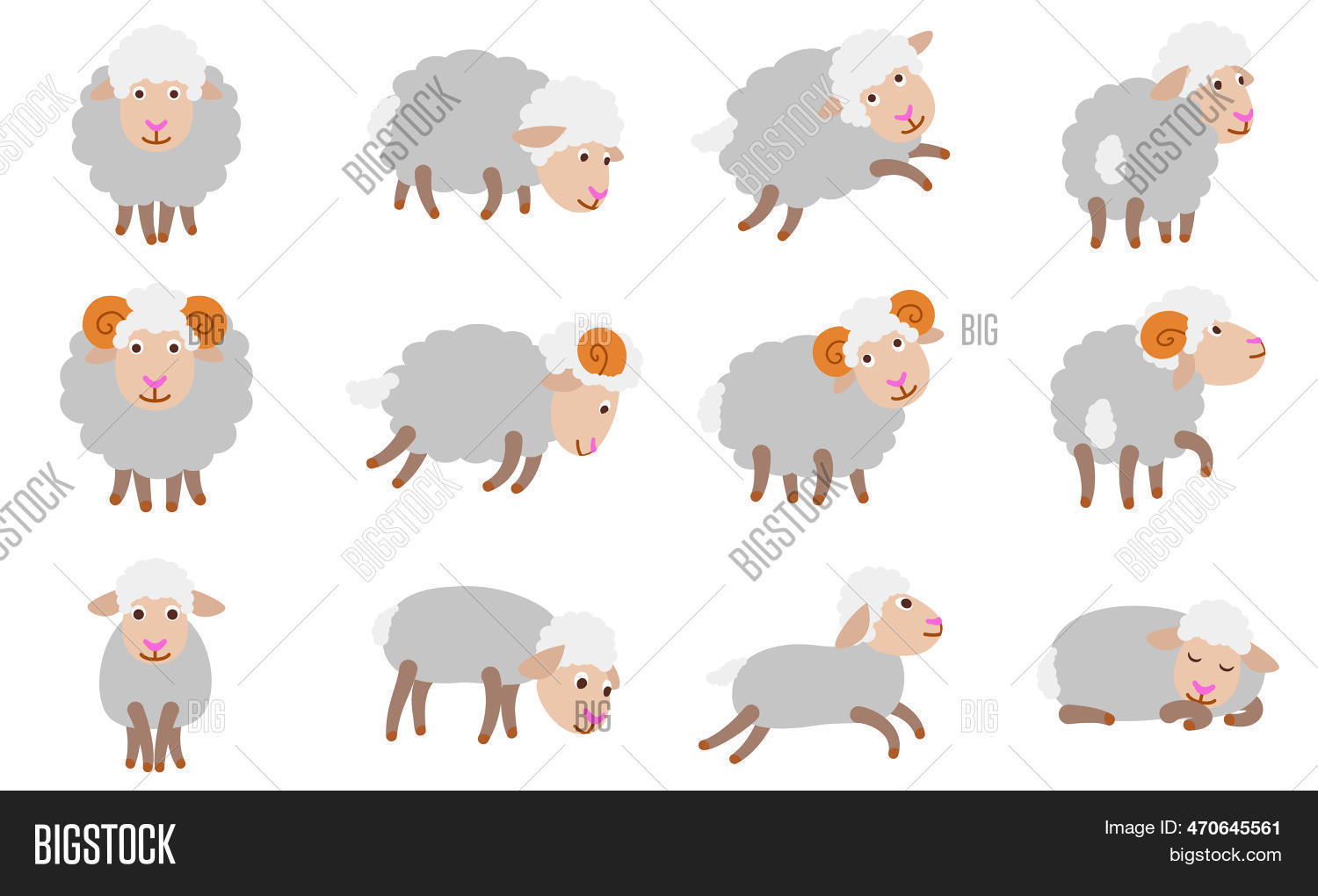 Sheep Icons Set. Flat Image & Photo (Free Trial) | Bigstock