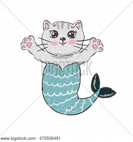 Cute Mermaid Cat. Vector & Photo (Free Trial) | Bigstock