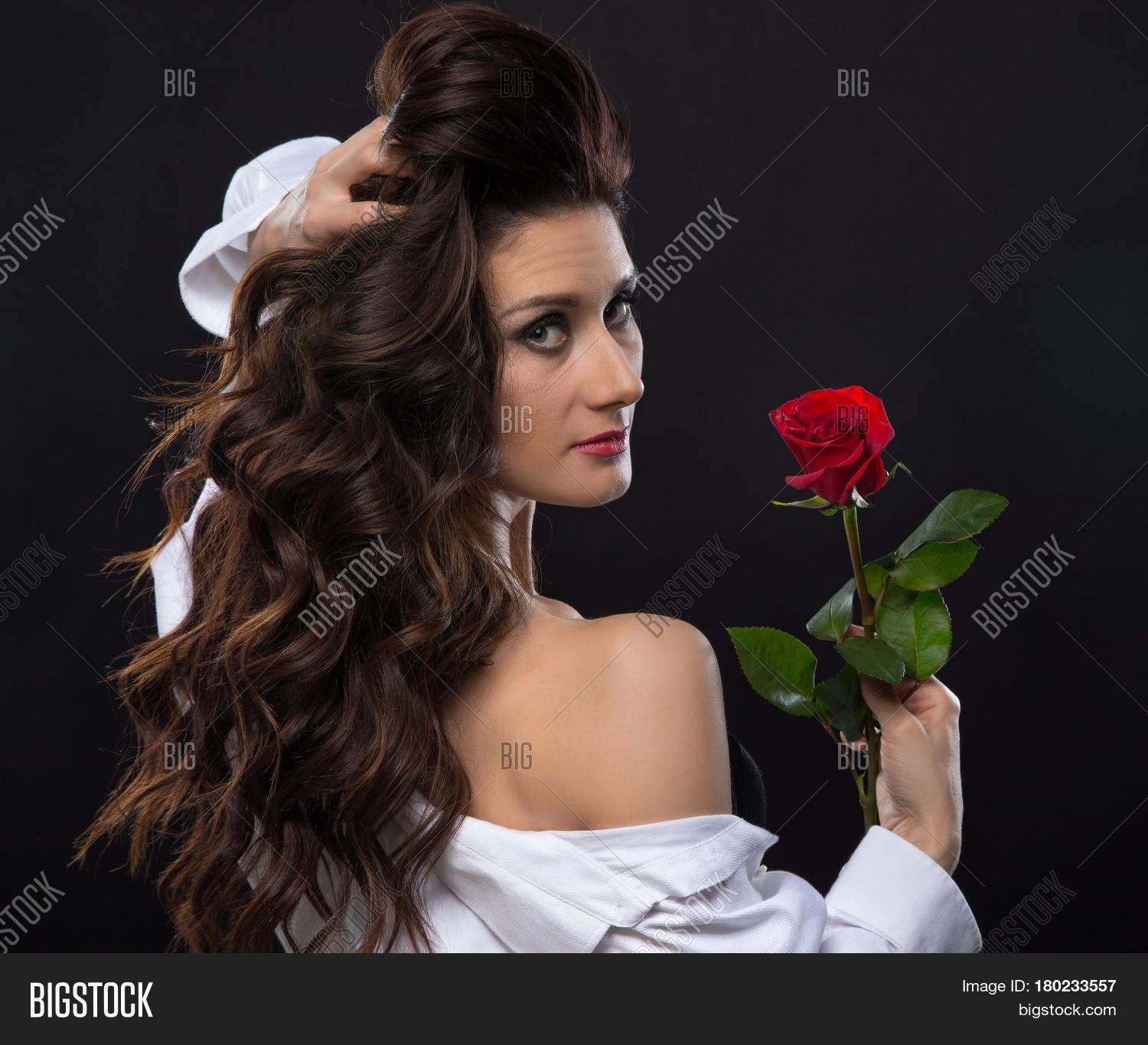 Brunette Red Rose Back Image & Photo (Free Trial) | Bigstock