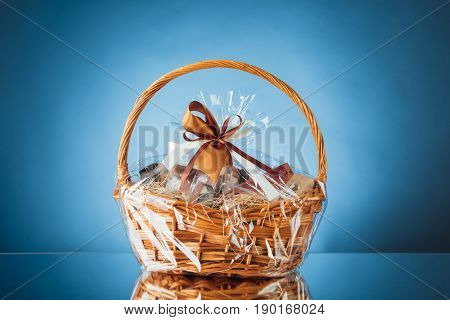 Gift Basket On Blue Image & Photo (Free Trial) | Bigstock