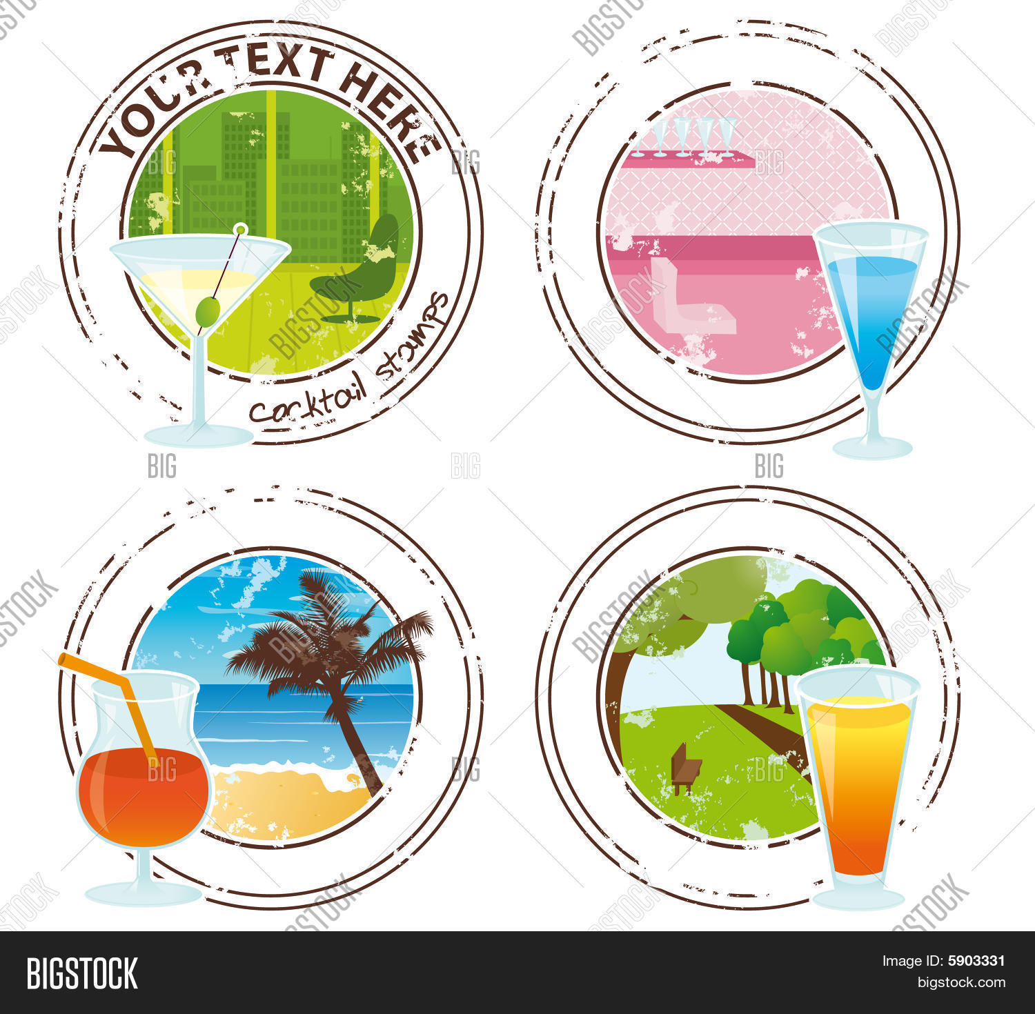 Cocktail Stamps Vector & Photo (Free Trial) | Bigstock