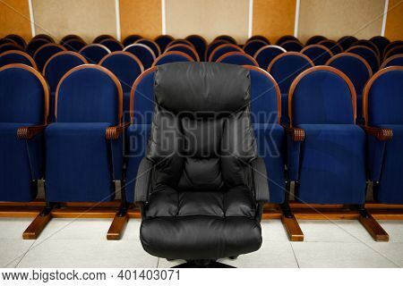 There Are Many Chairs In A Row In The Assembly Hall. Meeting Or ...