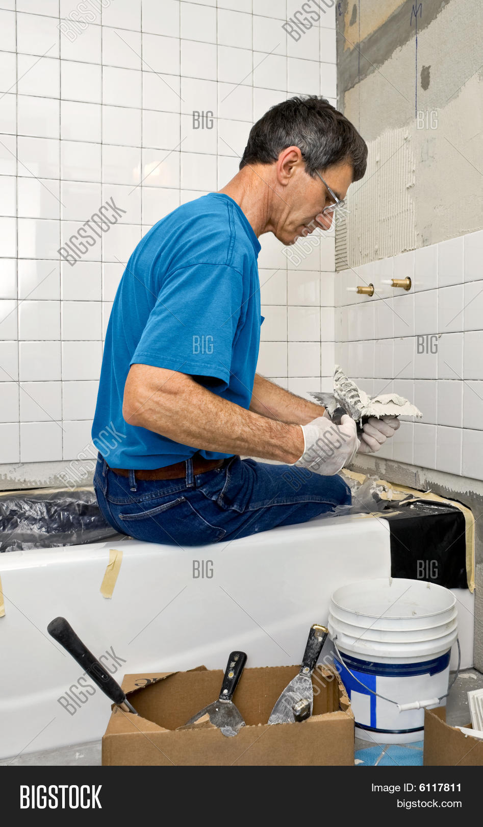 Man Tiling Bathroom Image & Photo (Free Trial) | Bigstock