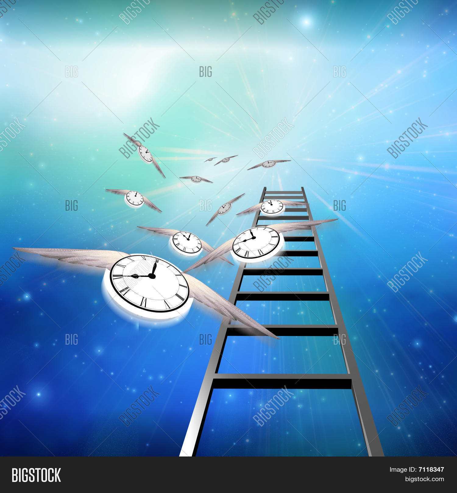 Flying Clocks Ladder Image & Photo (Free Trial) | Bigstock