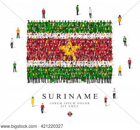 A Large Group Of People Are Standing In Green, Yellow, White And Red ...