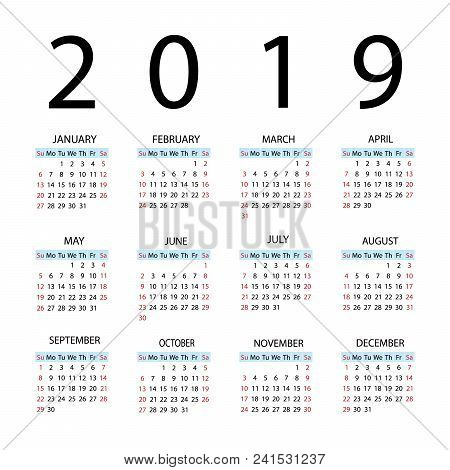 Calendar 2019 Year. Vector & Photo (Free Trial) | Bigstock