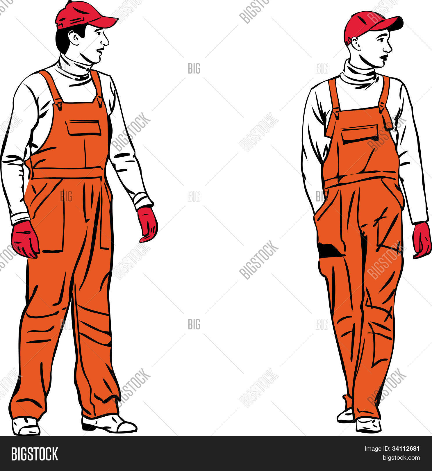 Sketch Two Workers Vector & Photo (Free Trial) | Bigstock