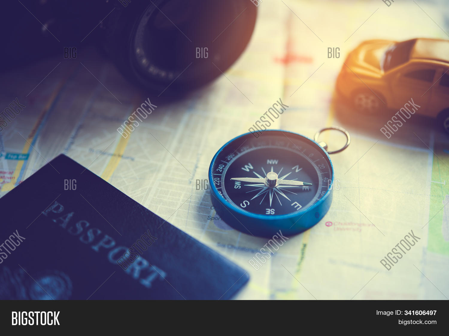Blue Compass Placed On Image & Photo (Free Trial) | Bigstock