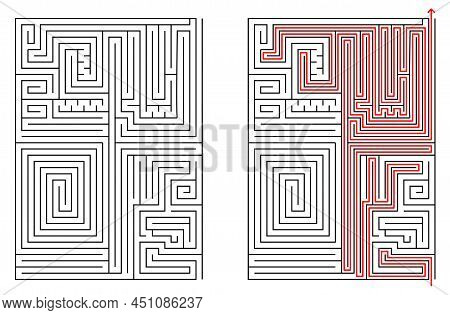 Vector Rectangular Labyrinth With Entry And Exit. Difficulty Level - Hard. Maze With Solution ...