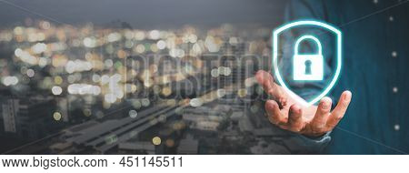 Firewall And Internet Security Concept, Person Hand Holding Vr Screen ...