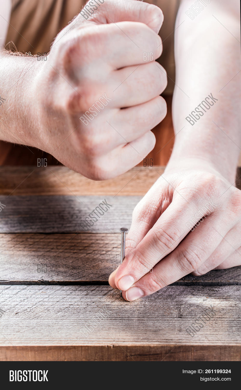 Man Hammering Nail His Image & Photo (Free Trial) | Bigstock