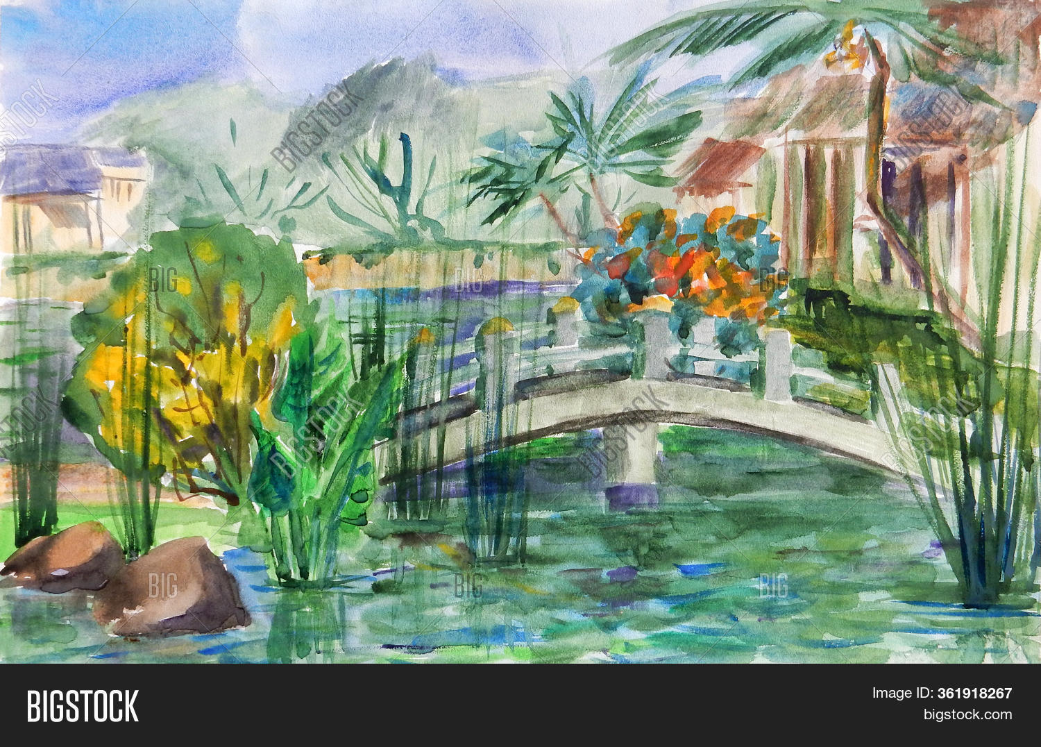 Watercolor Bridge Over Image & Photo (Free Trial) | Bigstock