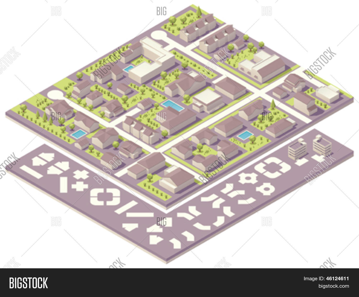 Isometric Small Town Vector & Photo (Free Trial) | Bigstock