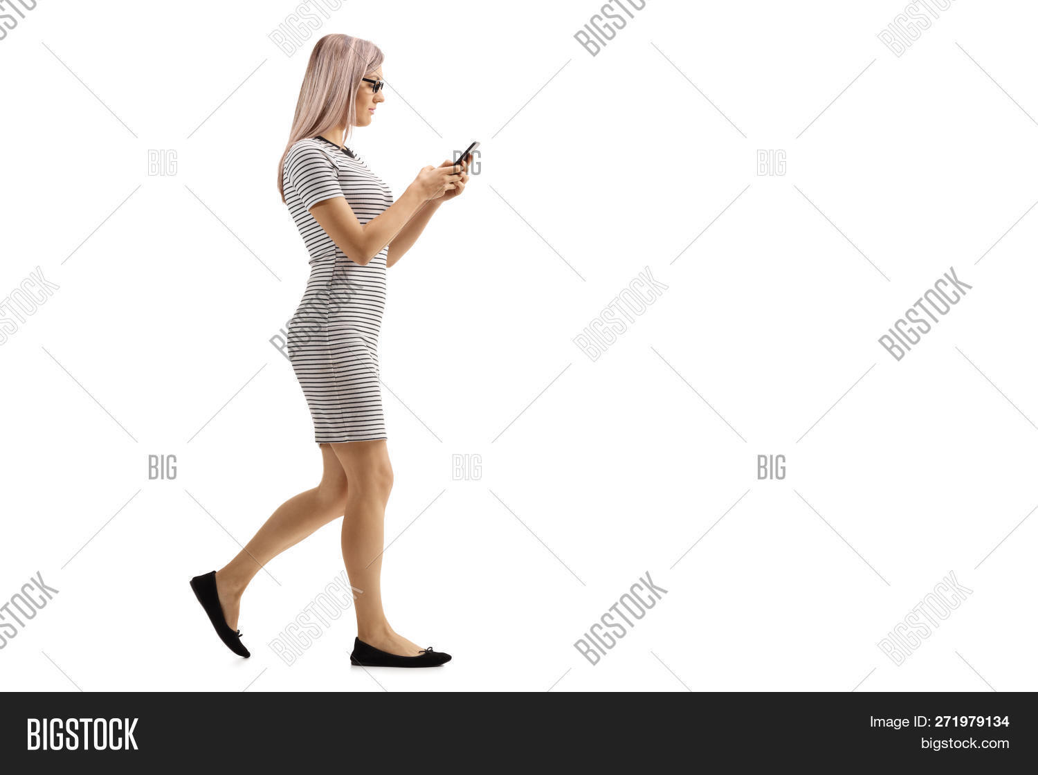 Woman Walking Profile White Background