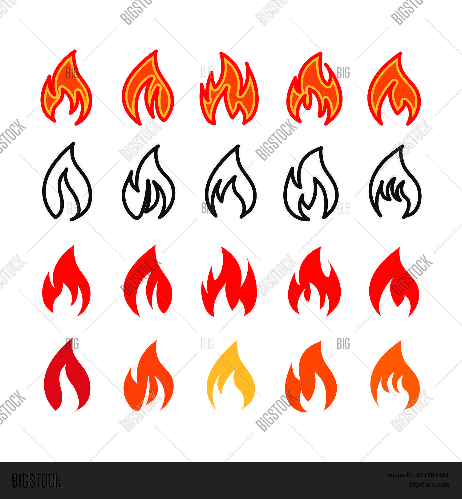 Fire Flame Icon Set. Vector & Photo (Free Trial) | Bigstock