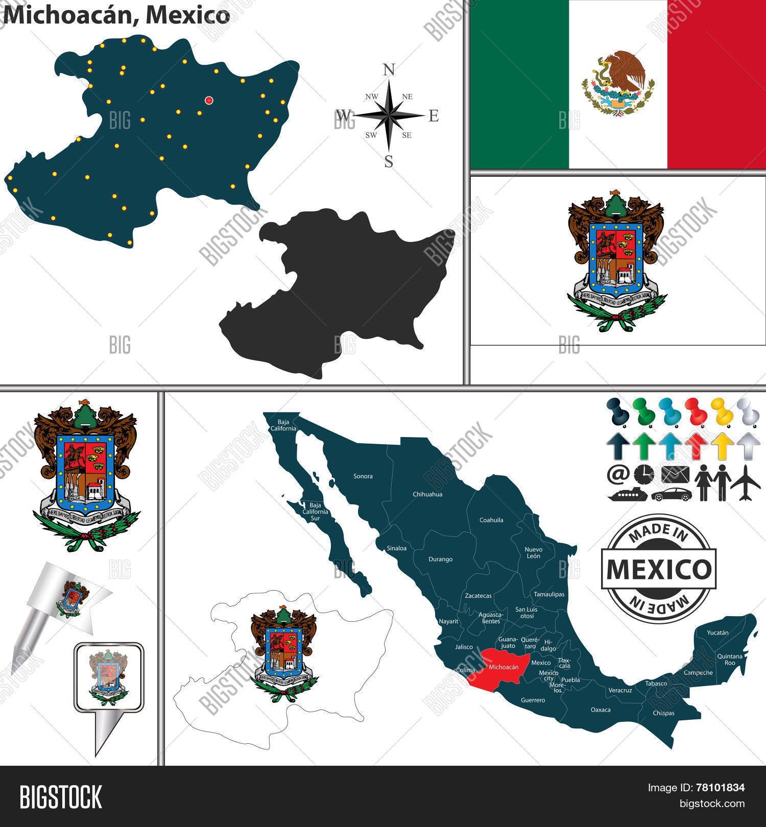 Map Michoacan, Mexico Vector & Photo (Free Trial) | Bigstock