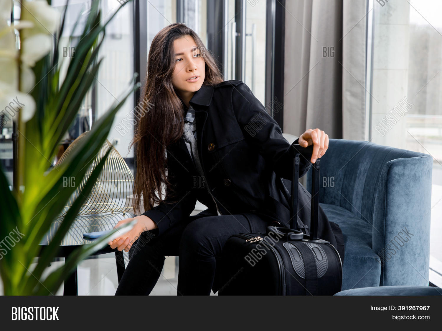 Woman Sitting Suitcase Image & Photo (Free Trial) | Bigstock