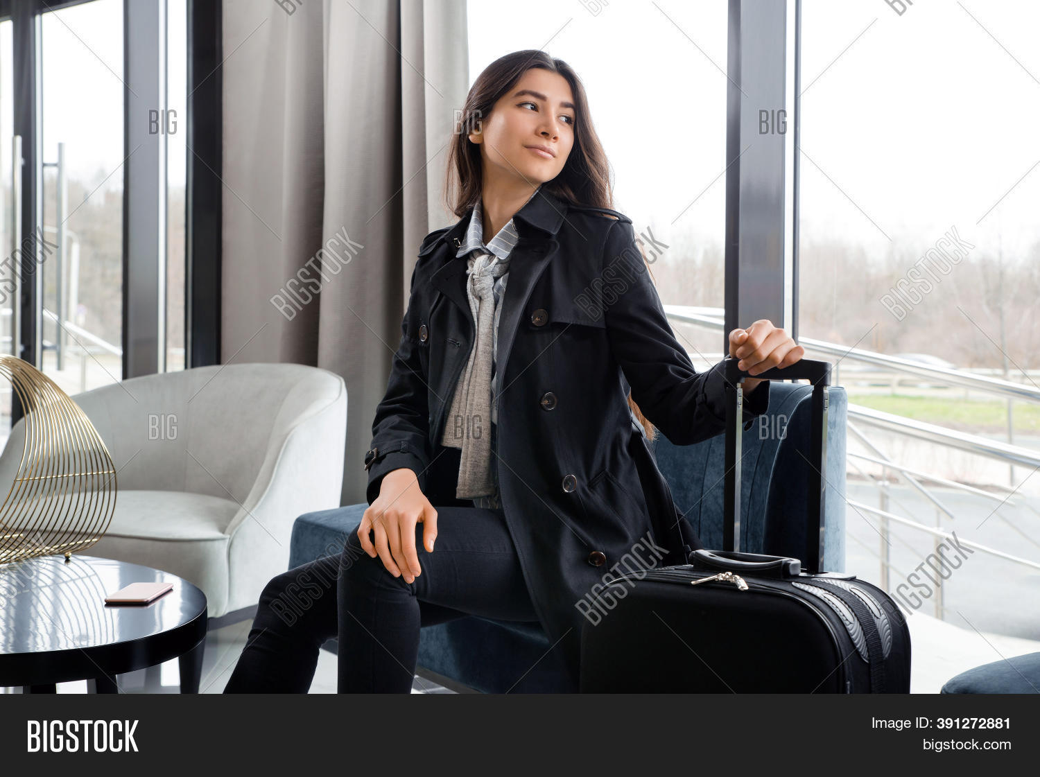 Woman Sitting Suitcase Image & Photo (Free Trial) | Bigstock