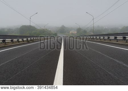 View Of The Center Of The Road With Fog On The Background - Stock Image ...