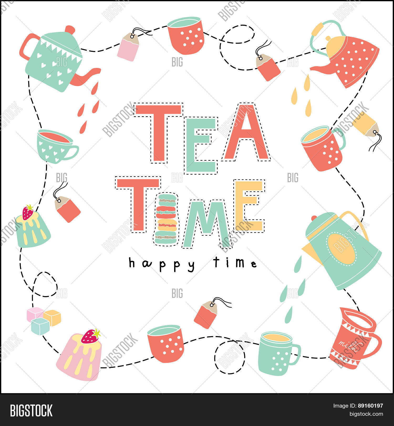 Tea Time Happy Time Vector & Photo (Free Trial) | Bigstock