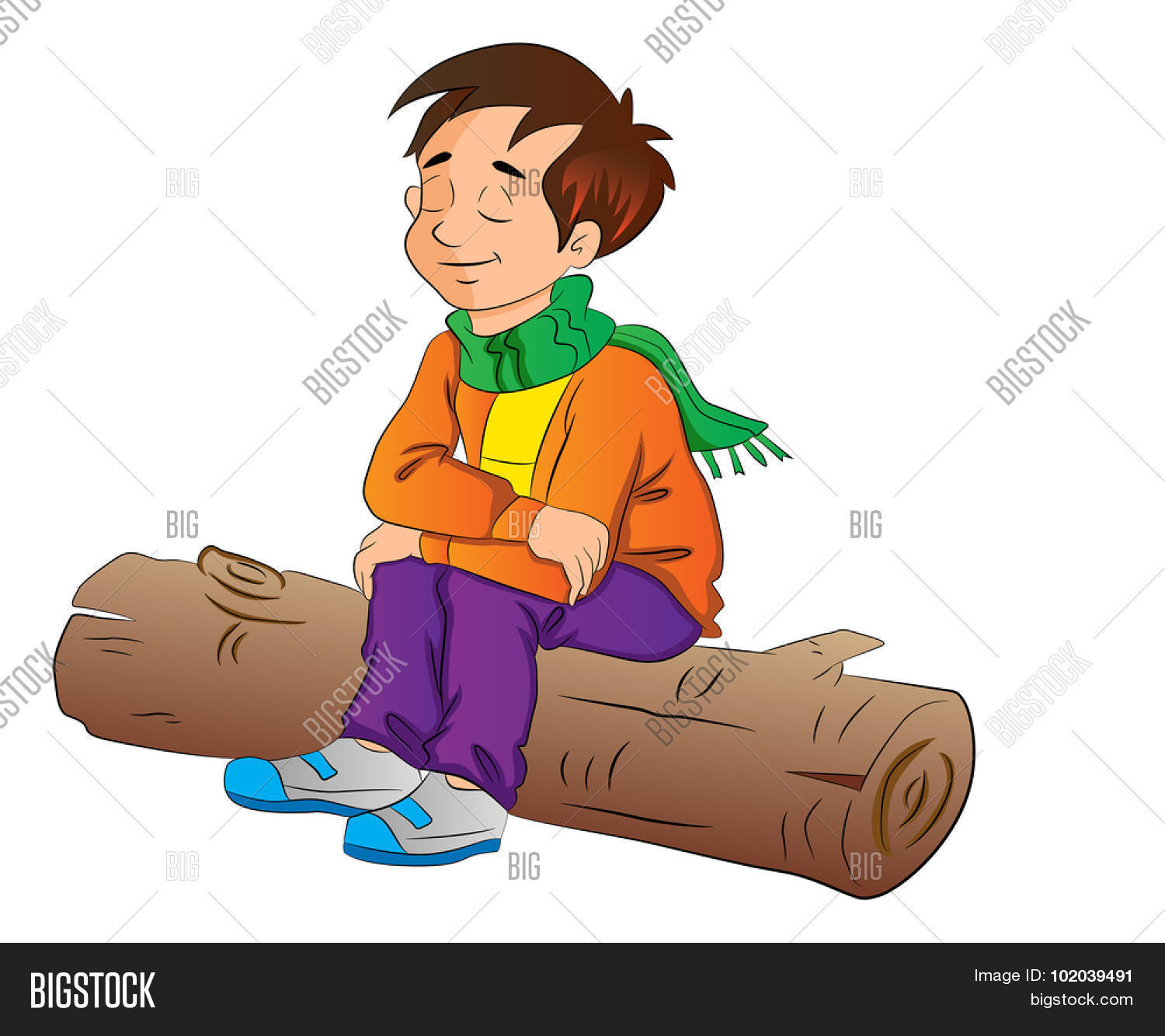Boy Sitting On Log, Vector & Photo (Free Trial) | Bigstock