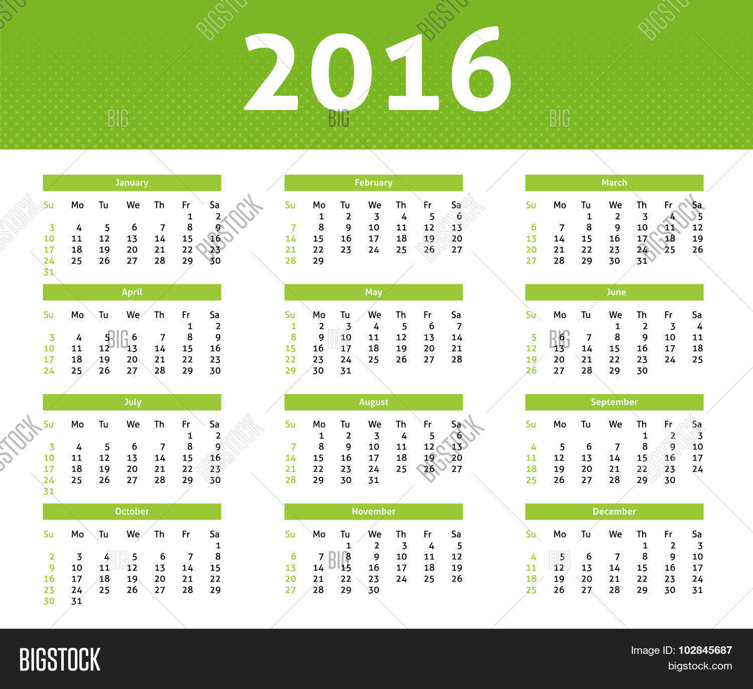2016 Year Calendar Vector & Photo (Free Trial) | Bigstock
