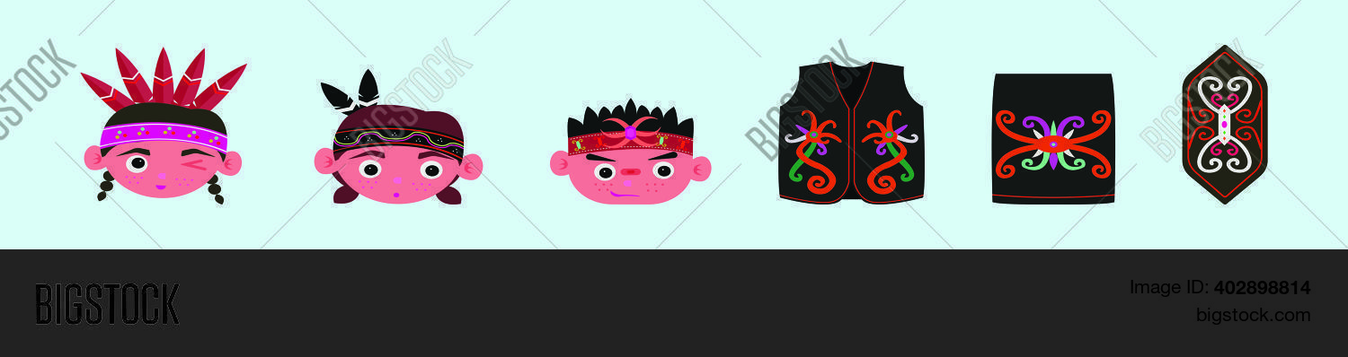 Set Dayak Cartoon Vector & Photo (Free Trial) | Bigstock