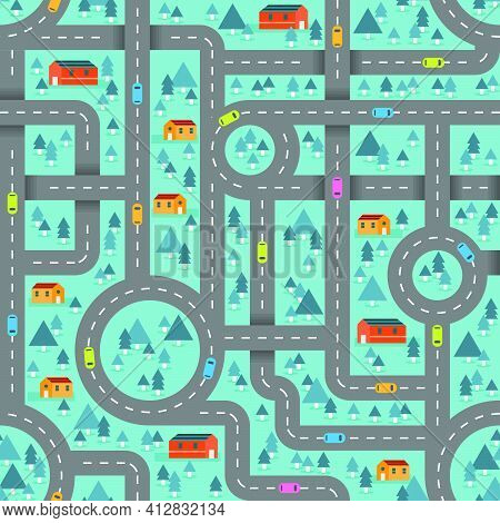 Cute Road Map Winter Vector & Photo (Free Trial) | Bigstock