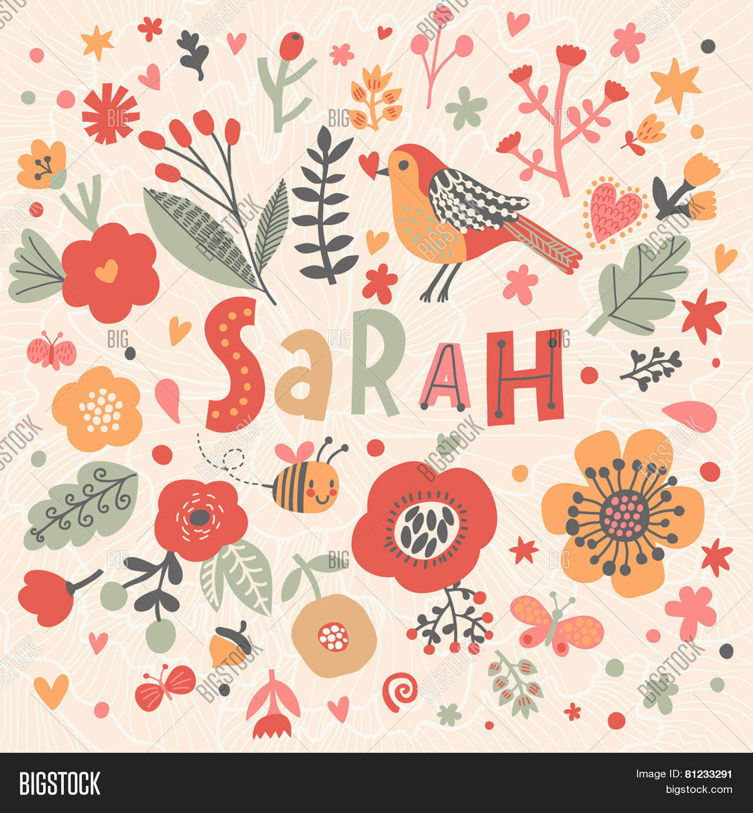 Bright Card Beautiful Name Sarah Vector & Photo | Bigstock