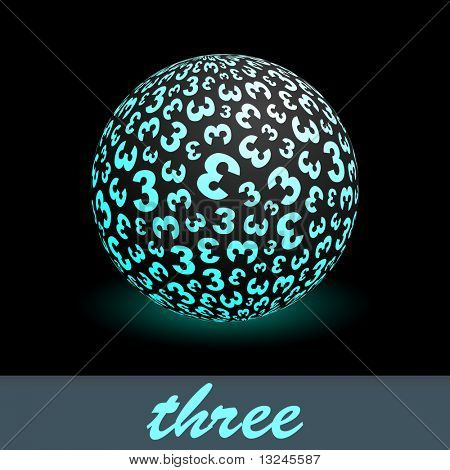 THREE. Globe Number Vector & Photo (Free Trial) | Bigstock